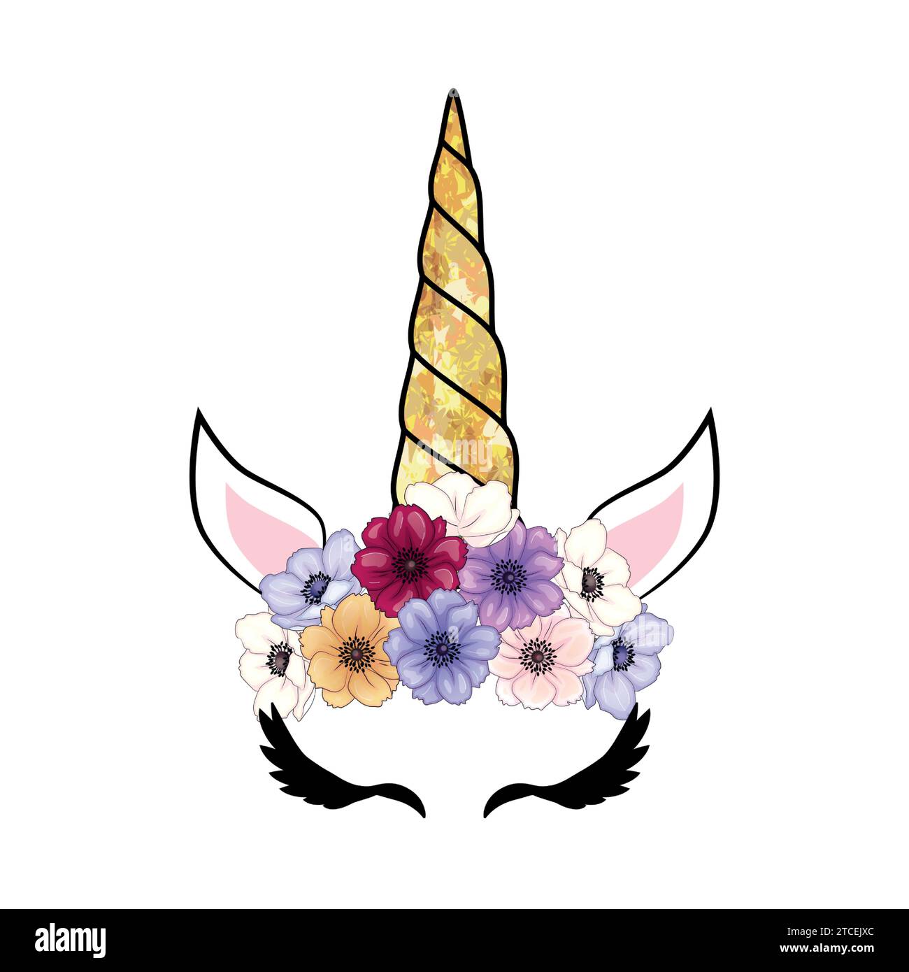 Cute unicorn head with flower crown Stock Vector Image & Art - Alamy