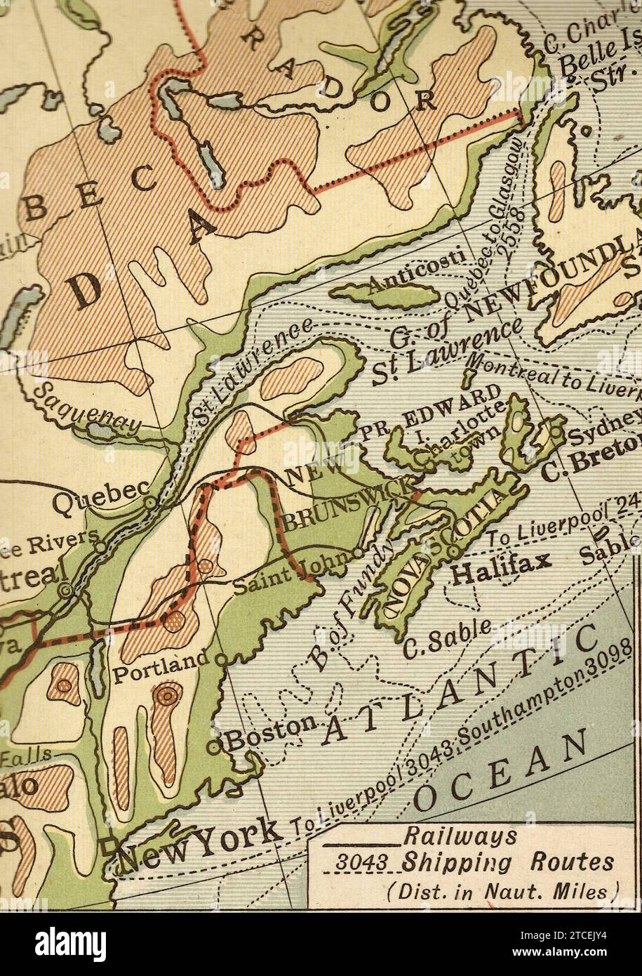 A vintage/antique geographical map in sepia showing New York and the ...