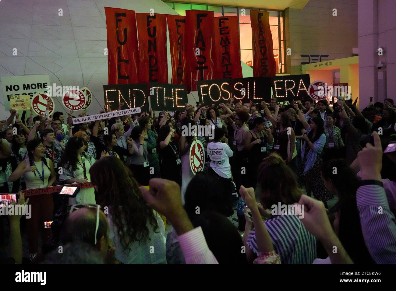 Demonstrators protest against fossil fuels at the COP28 U.N. Climate ...