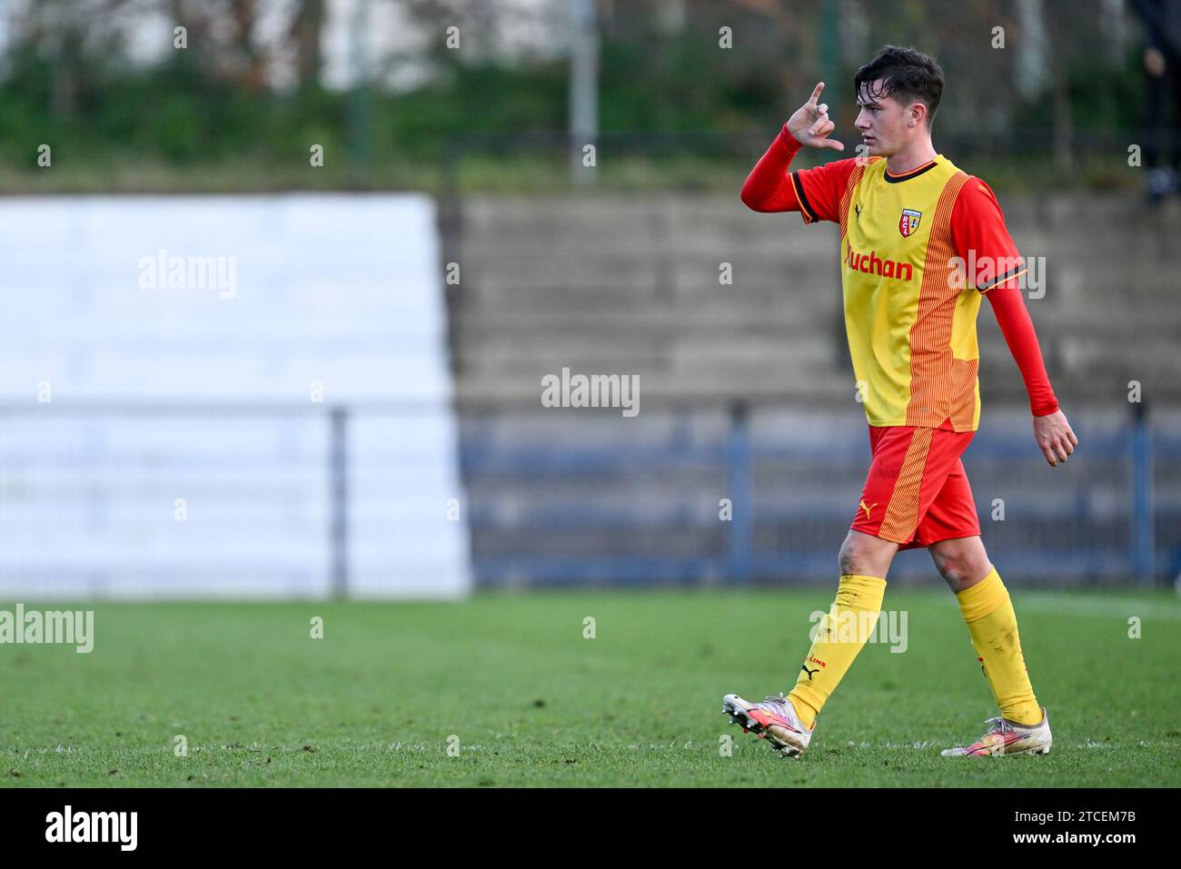 Lens, France. 12th Dec, 2023. Florian Dewaele (8) of RC Lens pictured ...