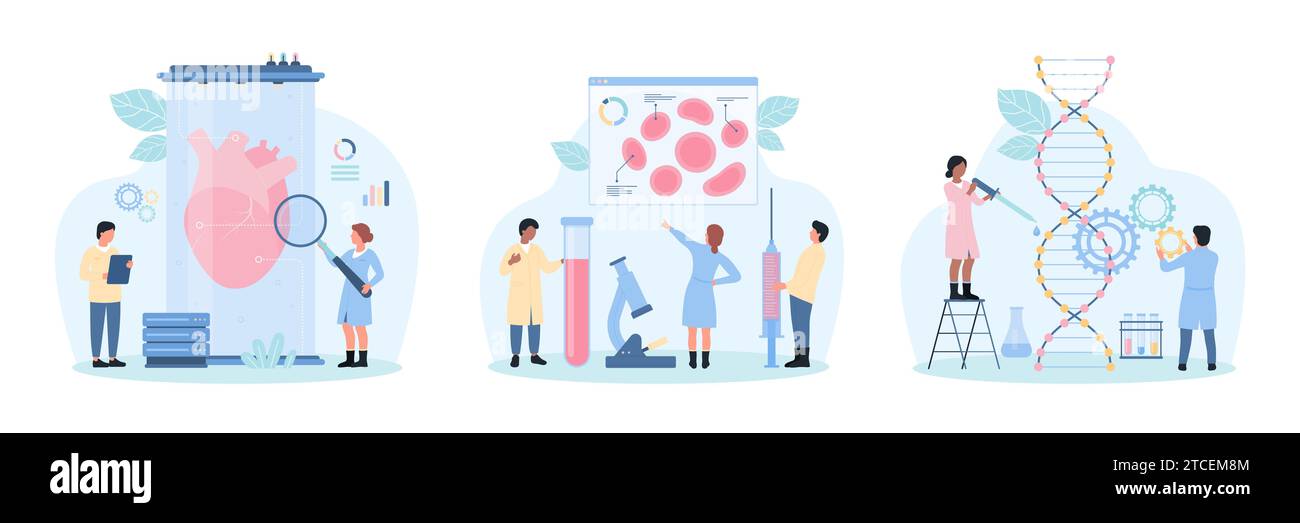 Medical lab biotech research set vector illustration. Cartoon tiny ...