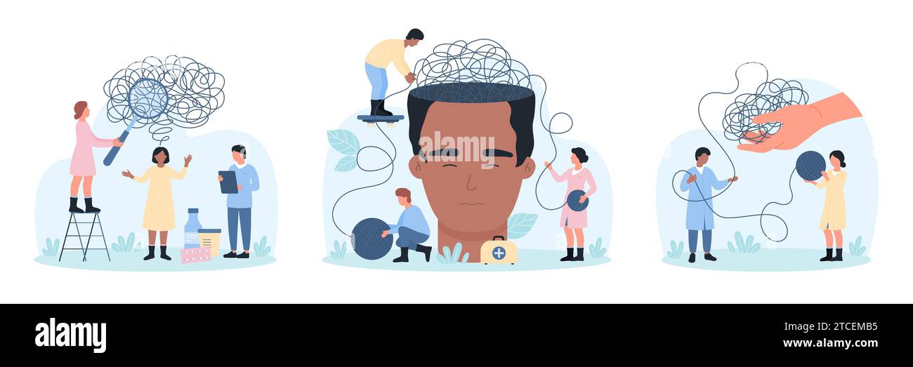 Mental health problem and treatment, psychology set vector illustration ...