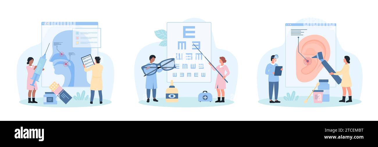 Ear and eyes, nose, and throat health set vector illustration. Cartoon ...