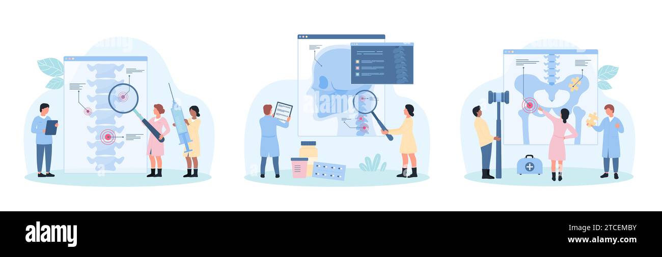 Orthopedic diseases set vector illustration. Cartoon tiny people with ...