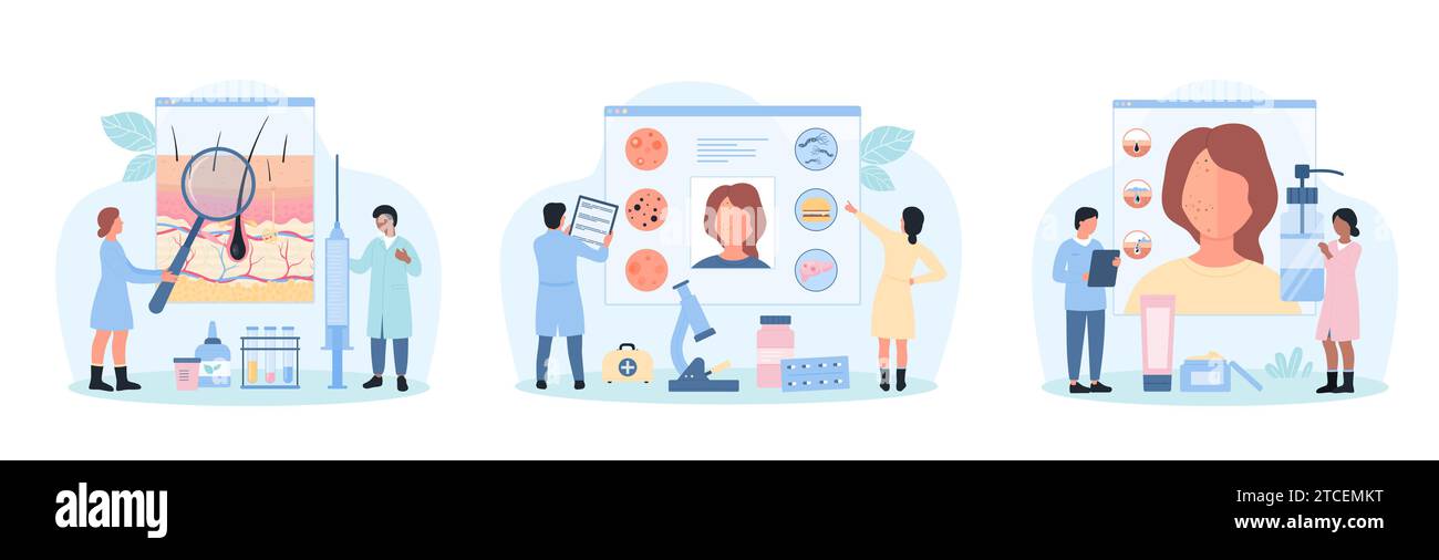 Dermatology and trichology examination set vector illustration. Cartoon ...