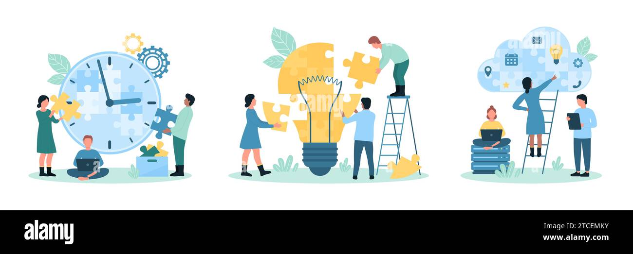 Business development strategy set vector illustration. Cartoon tiny ...