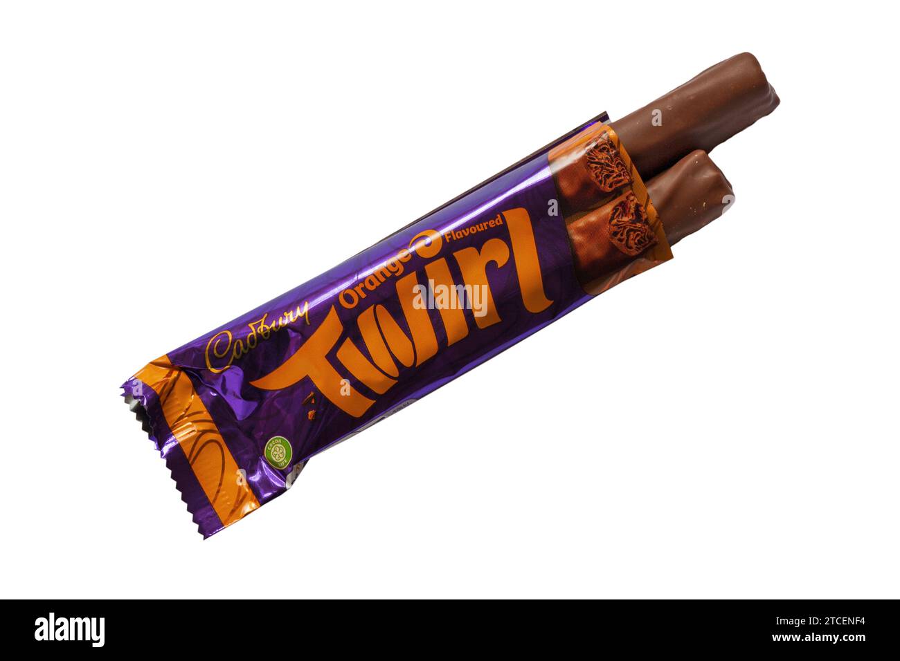 Cadbury Twirl chocolate orange flavoured opened to show contents ... Cadbury Twirl chocolate orange flavoured opened to show contents ...
