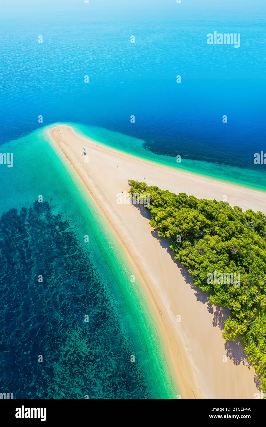 Aerial view of the Golden Horn Beach in Croatia. Also known as Zlatni ...