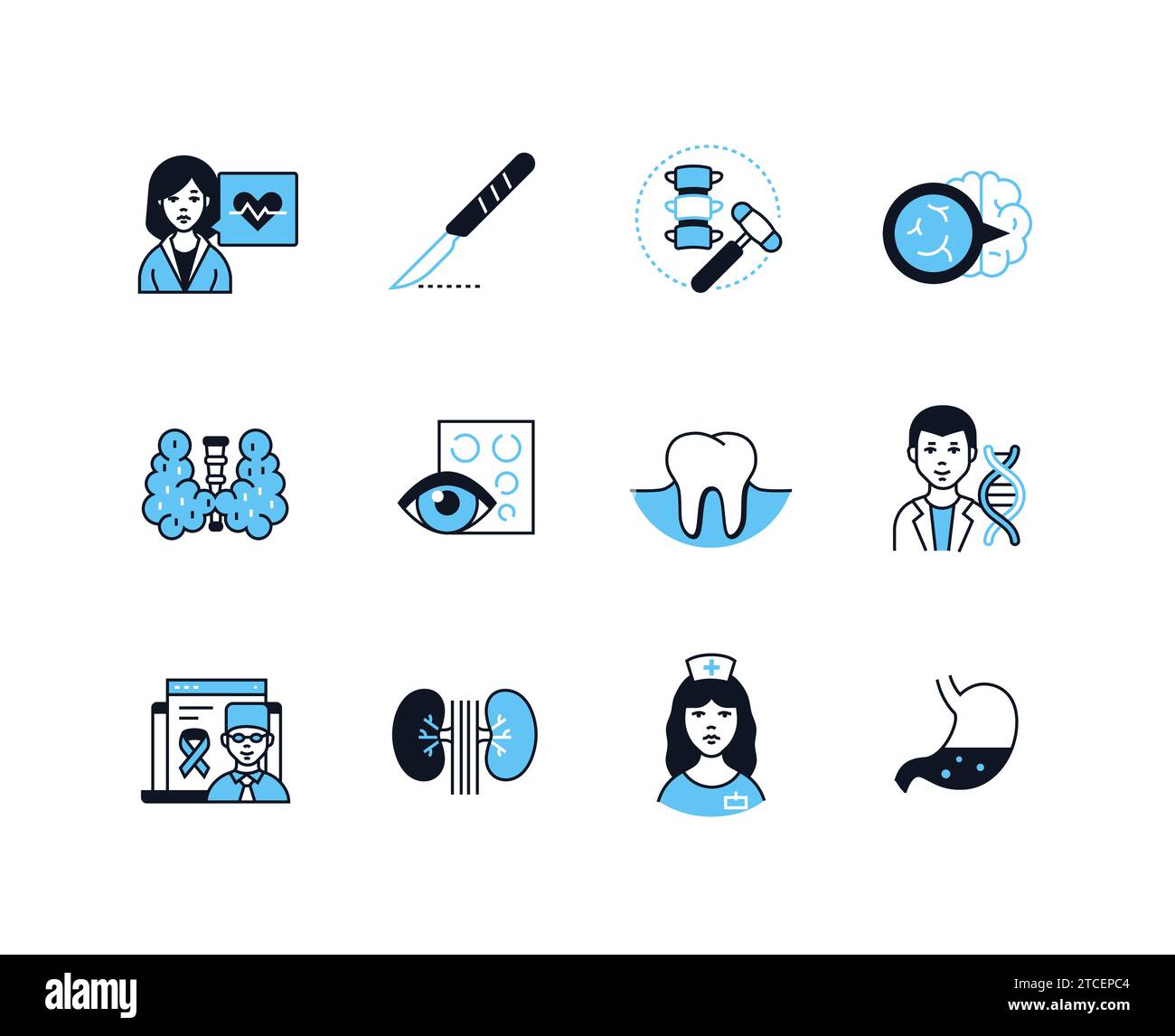 Internal organs and treatment - line design style icons set Stock ...