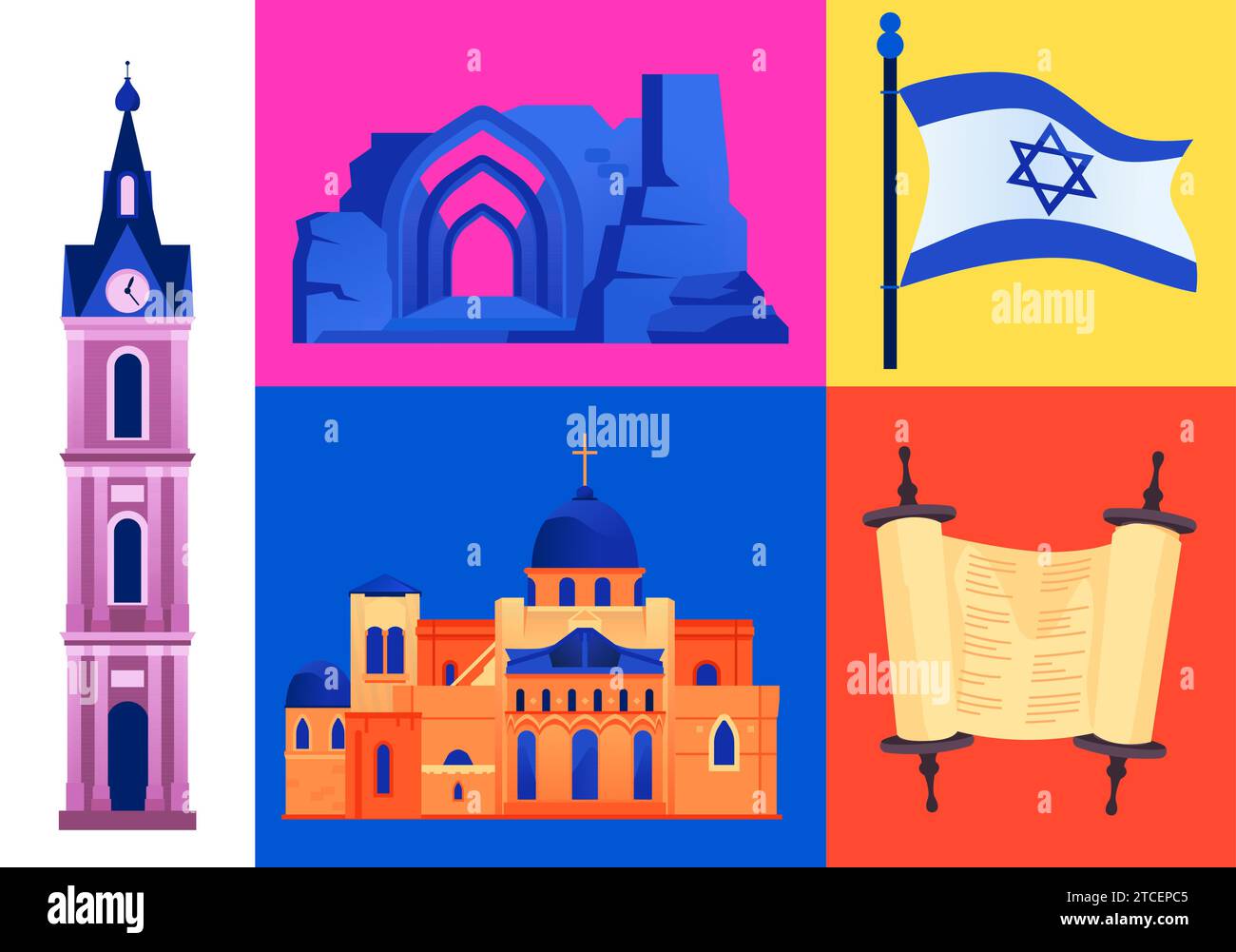 Architectural monuments of Israel - set of flat design style ...