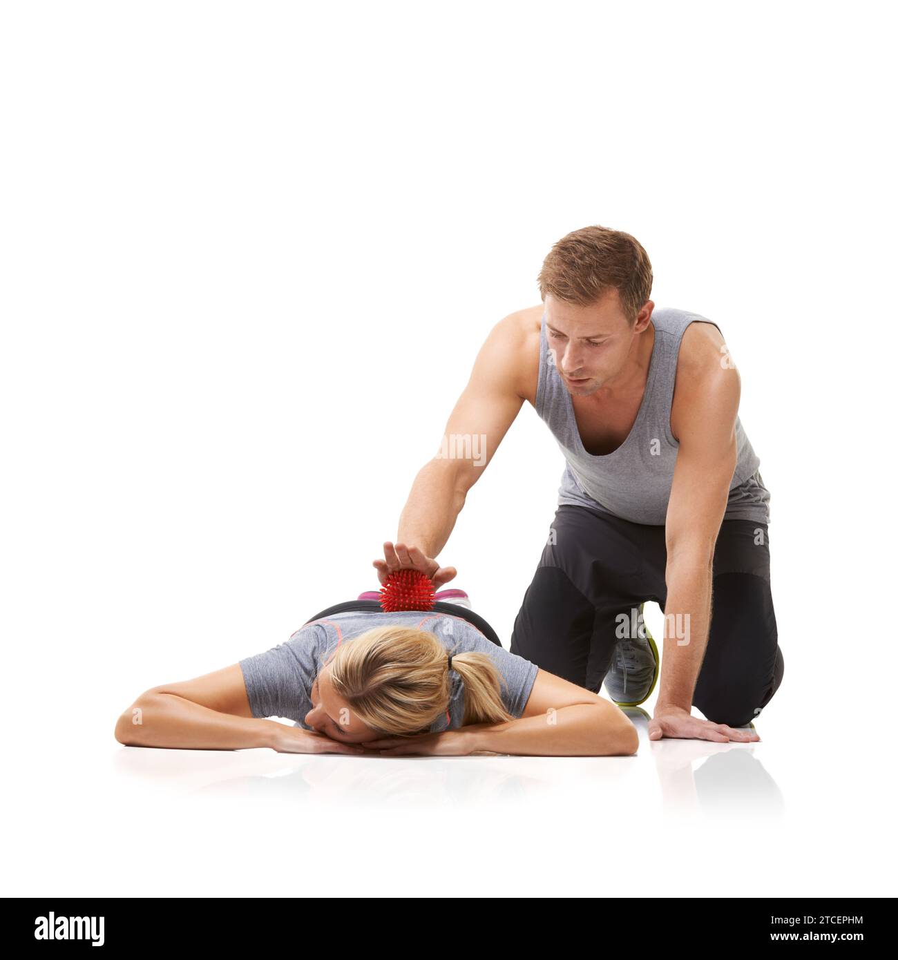 Massage ball, sport physiotherapy and back in studio with a woman with ...