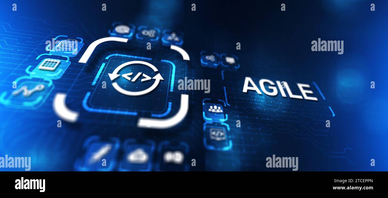Agile development methodology concept on virtual screen. Technology ...