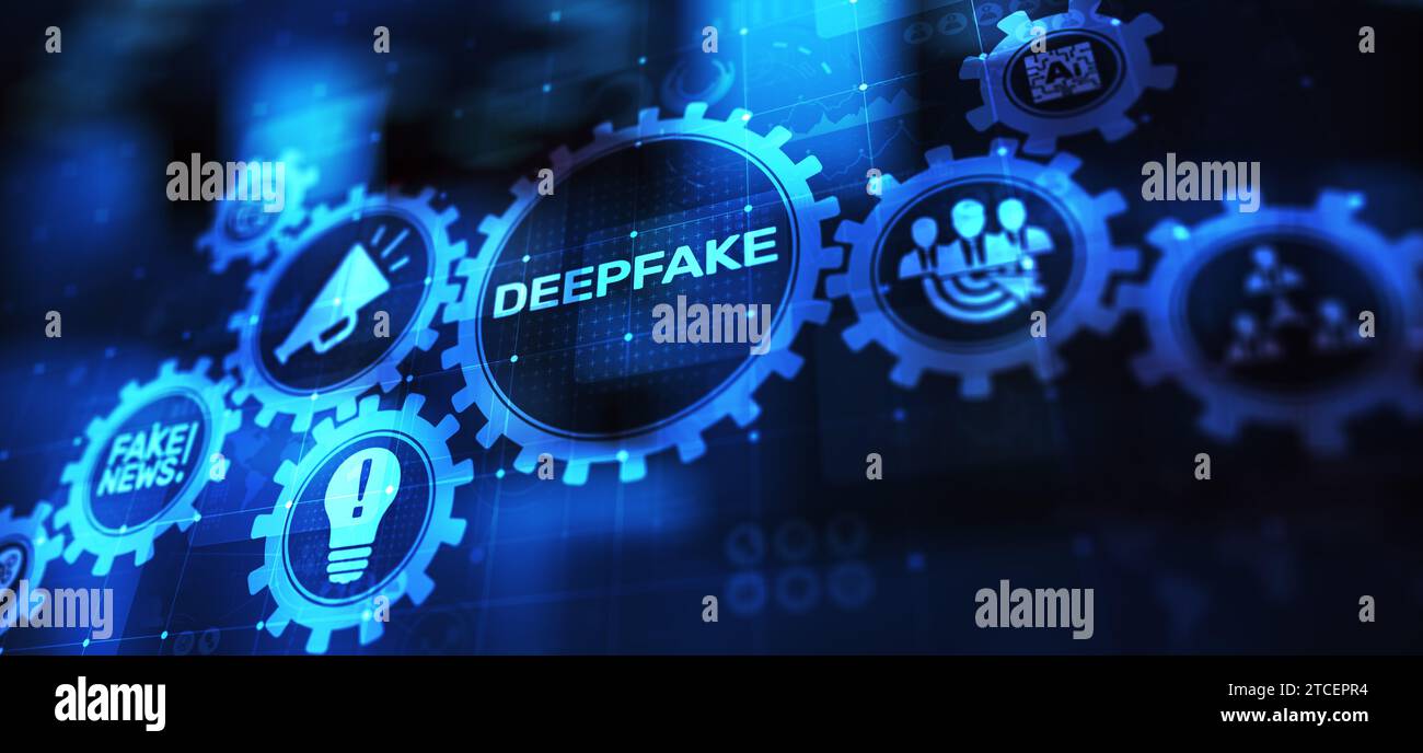 Deep Fake news artificial intelligence in media technology concept on ...