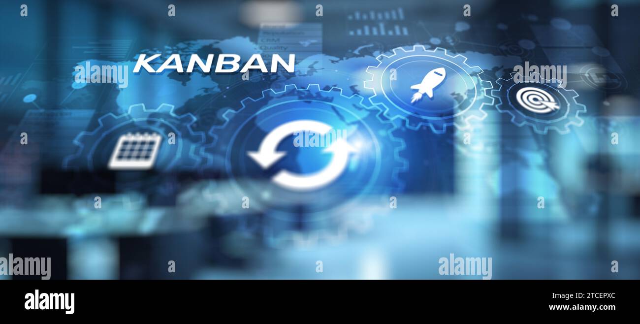 Kanban work flow process management system concept on virtual screen ...