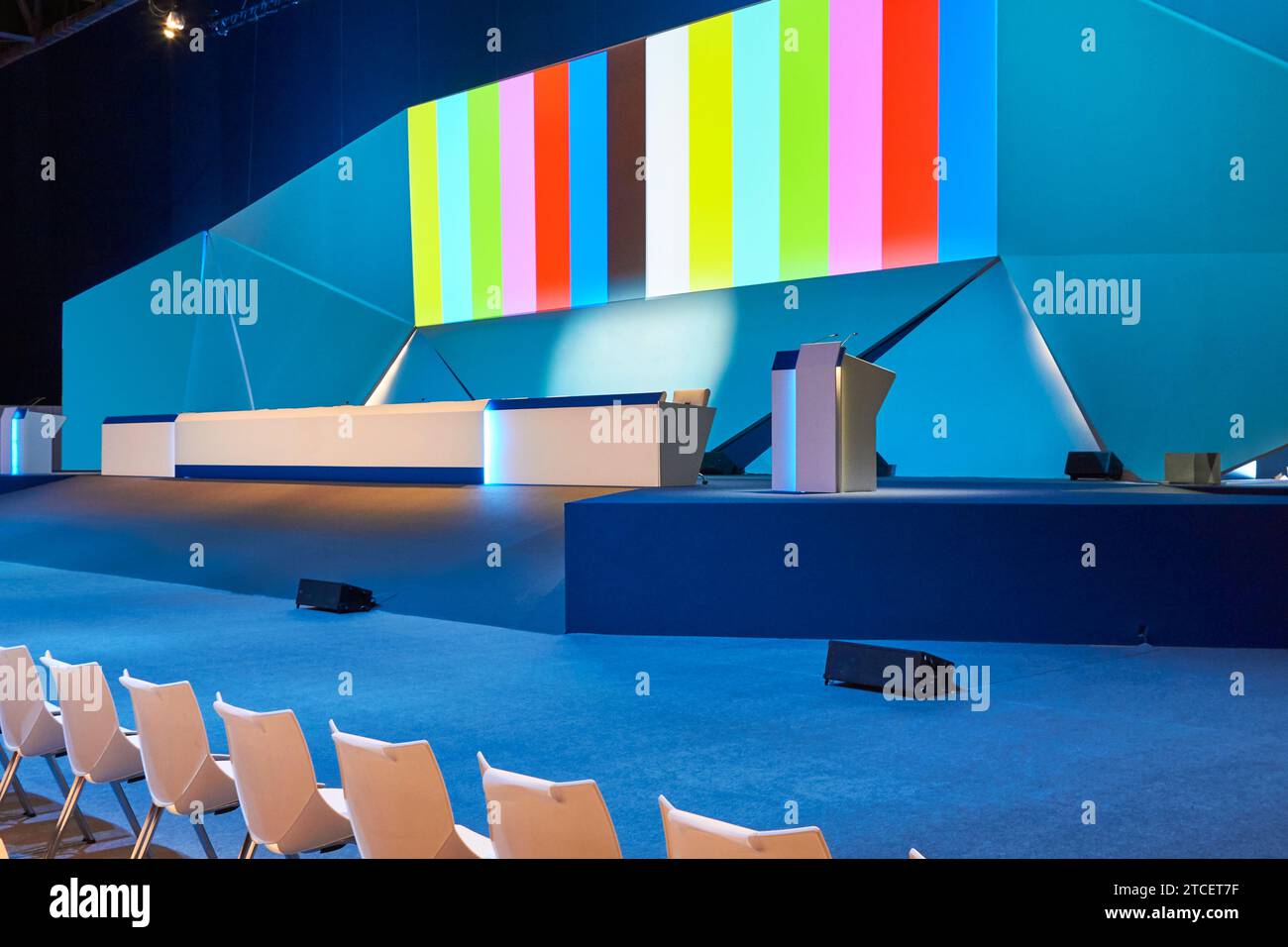 Conference hall. Convention center with podium. Professional meeting ...