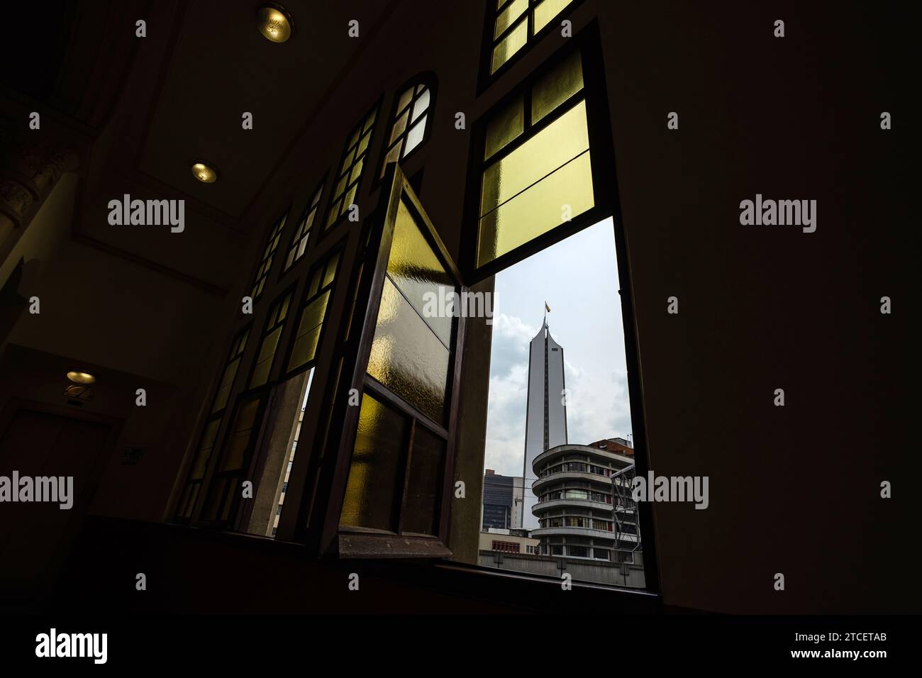 Medellin, Antioquia. Colombia - December 6, 2023. The Coltejer Building ...