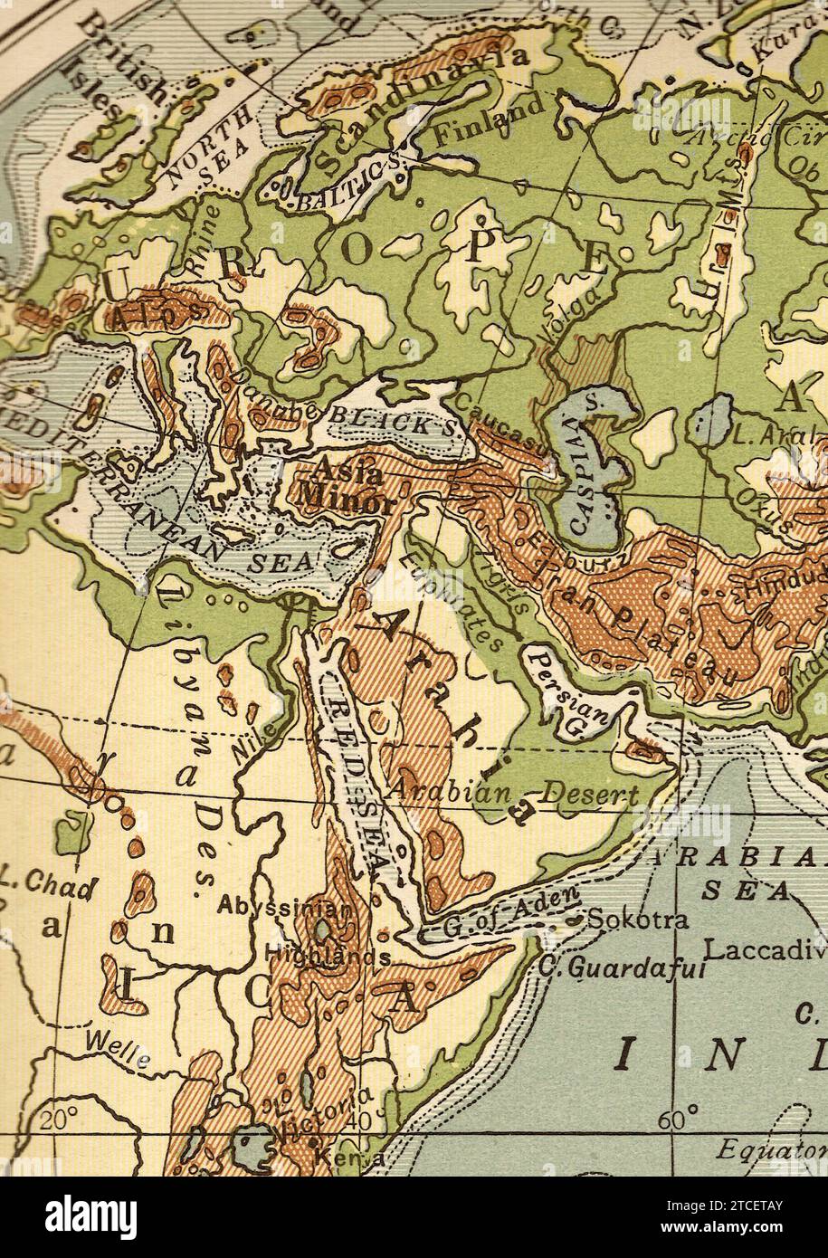 A vintage/antique geographical map showing Europe and Africa Stock ...