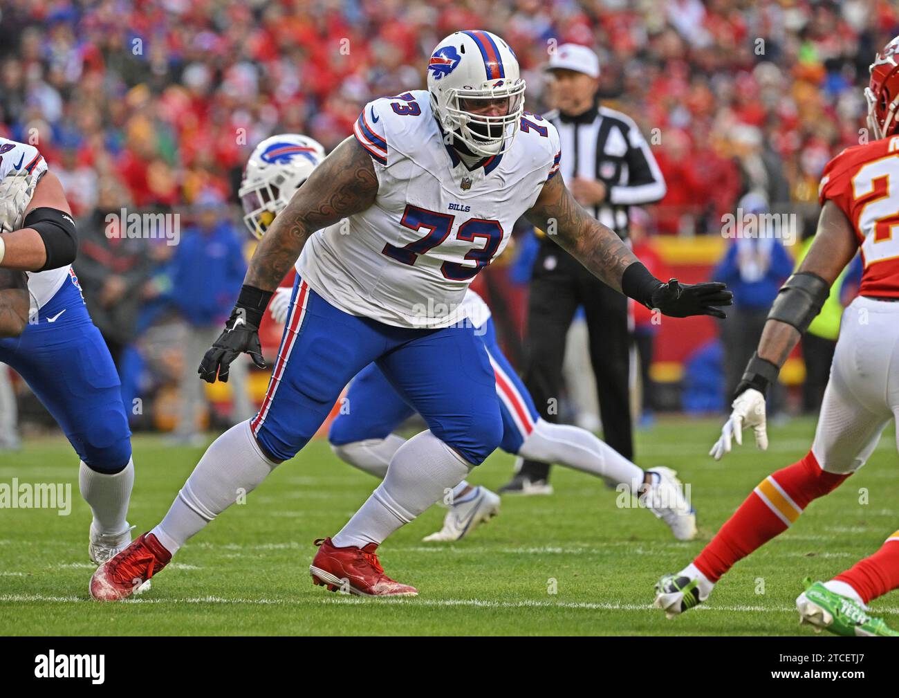 Buffalo Bills offensive tackle Dion Dawkins (73) gets set to block ...