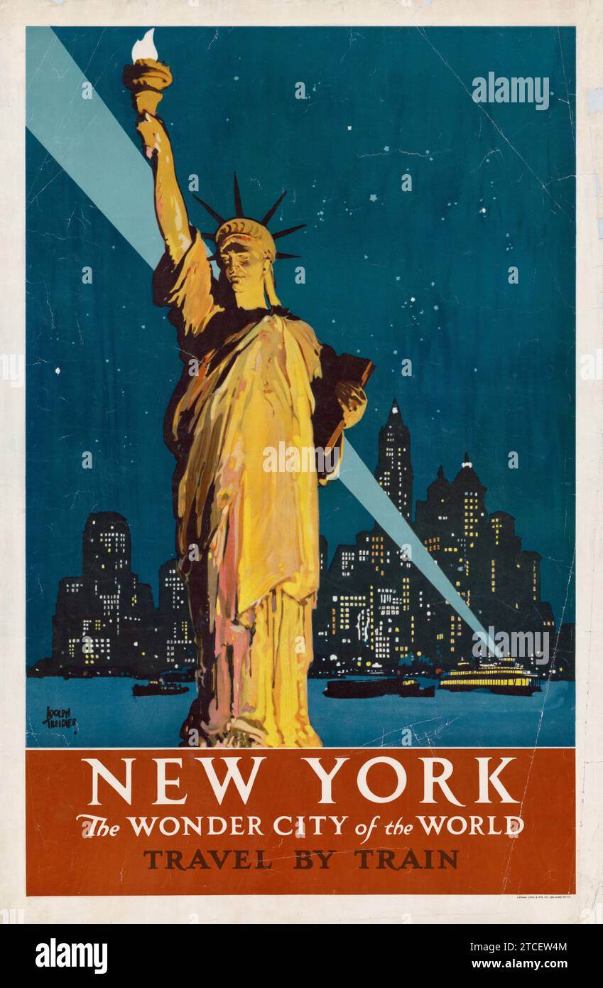 Vintage american travel poster - New York, the wonder city of the world ...
