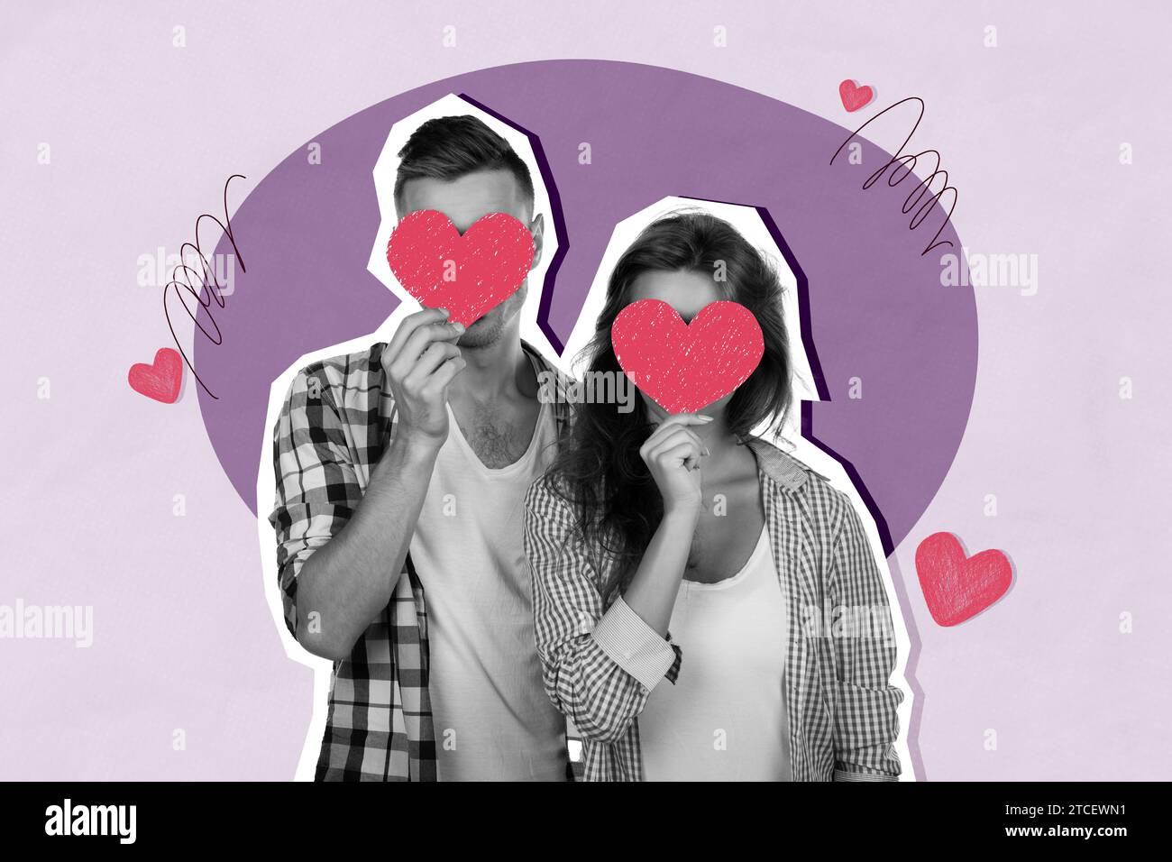 Horizontal Art Photo Collage Of Two People Couple Stand Together Close