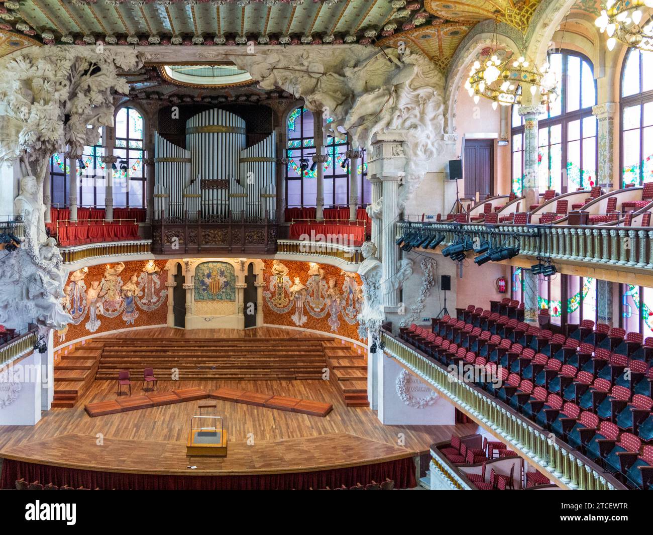 Interior of the art nouveau concert hall of the Palace of Catalan Music ...