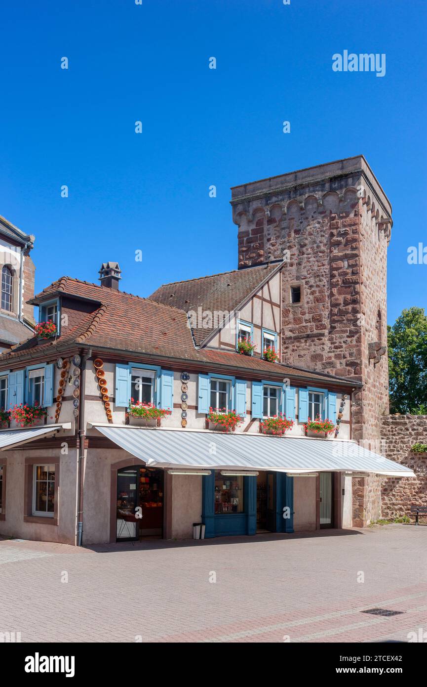 Half-timbered ensemble with historic city wall on Place Andre Neher ...