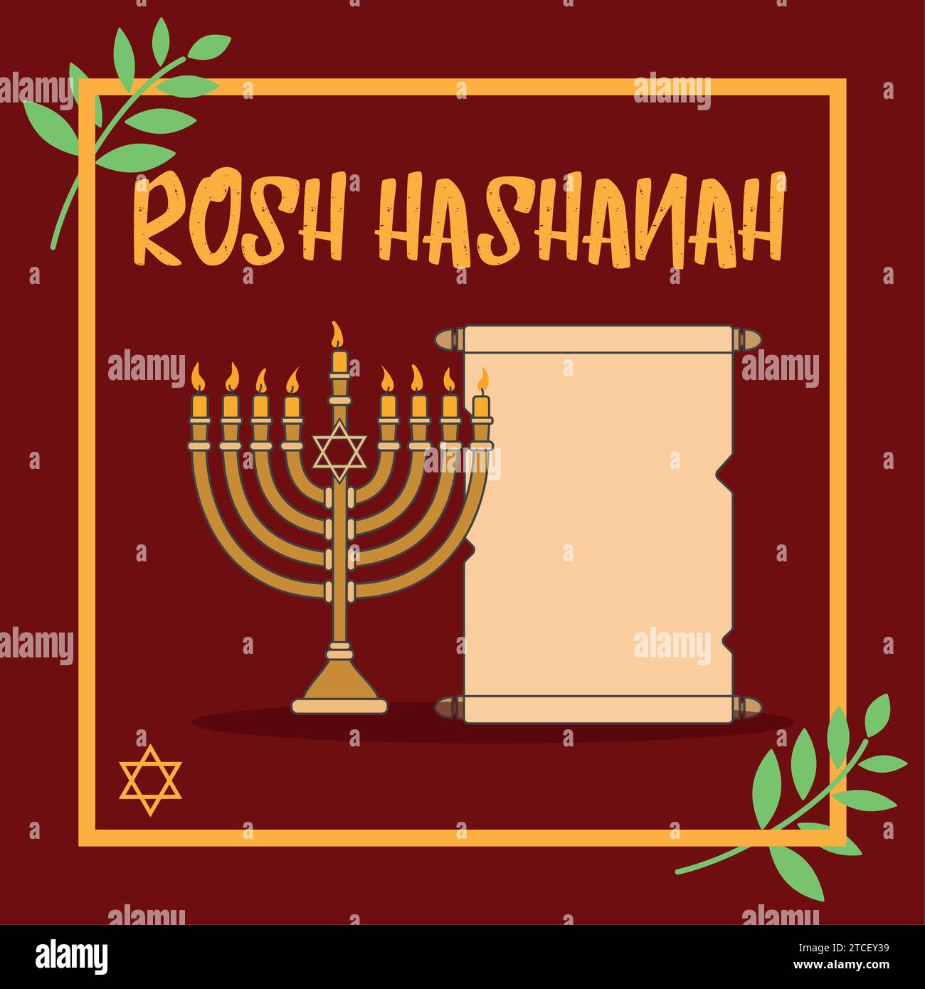Rosh hashanah poster with candlestick and empty scroll Low poly style ...
