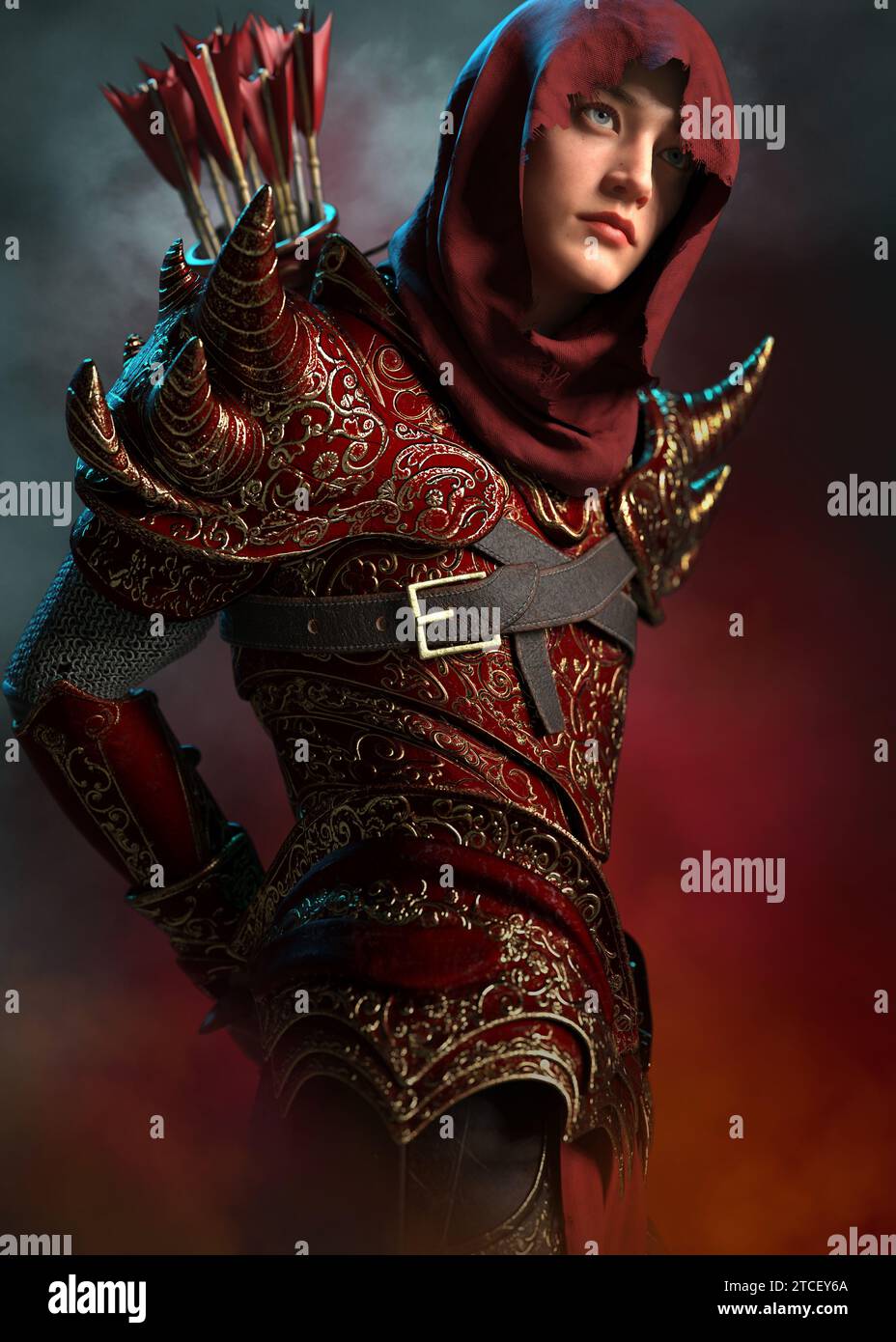 3d computer graphics of a male archer with armor and hood Stock Photo ...