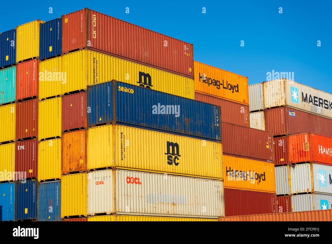 Southampton, England - December 8, 2023: Cargo containers stacked at ...