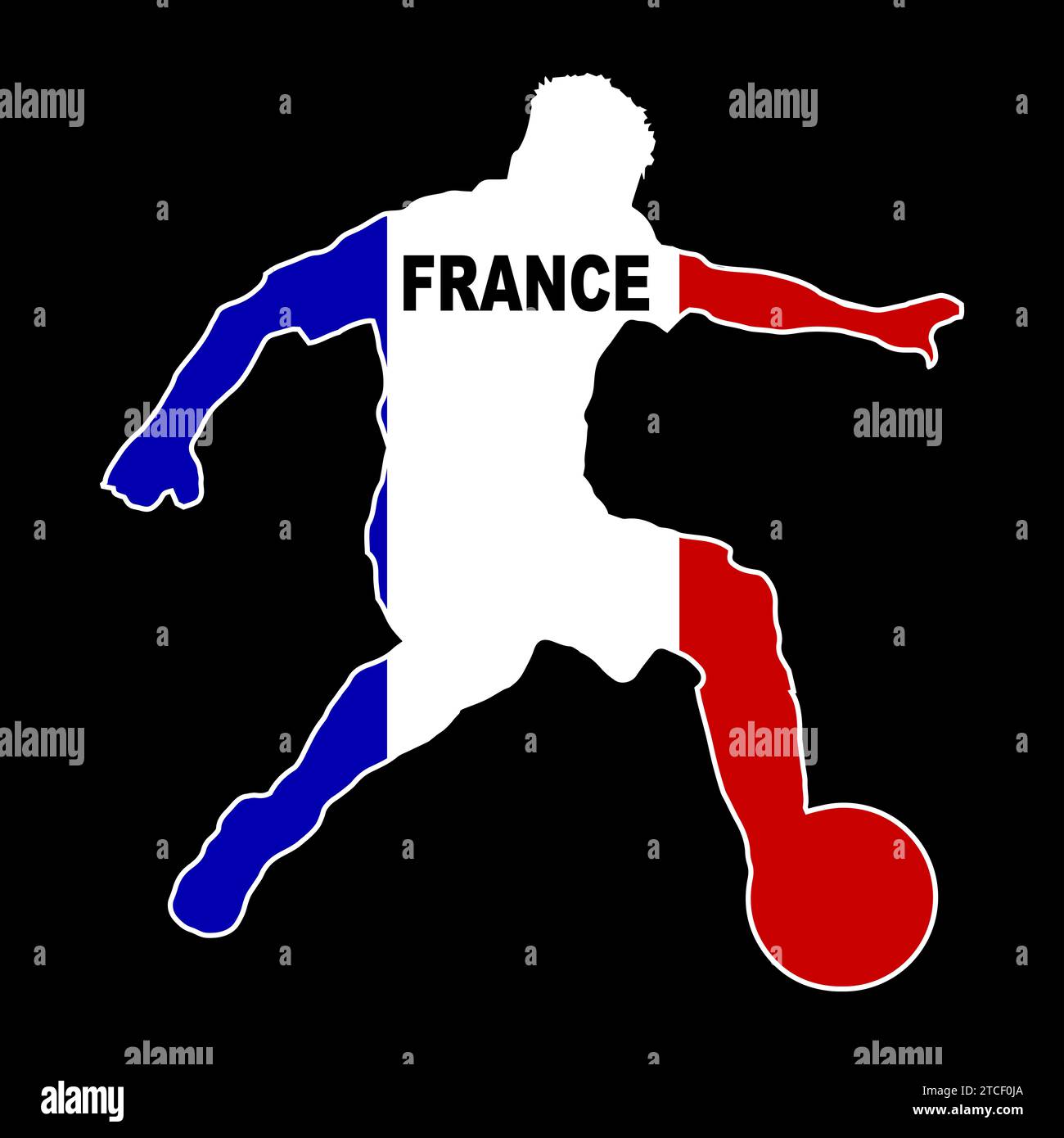 Silhouette of a French footballer with national flag set in a black ...
