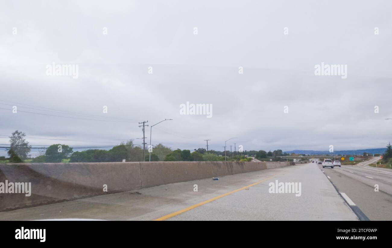 Gloomy Winter Drive by Rincon Beach, Highway 101 Stock Photo - Alamy