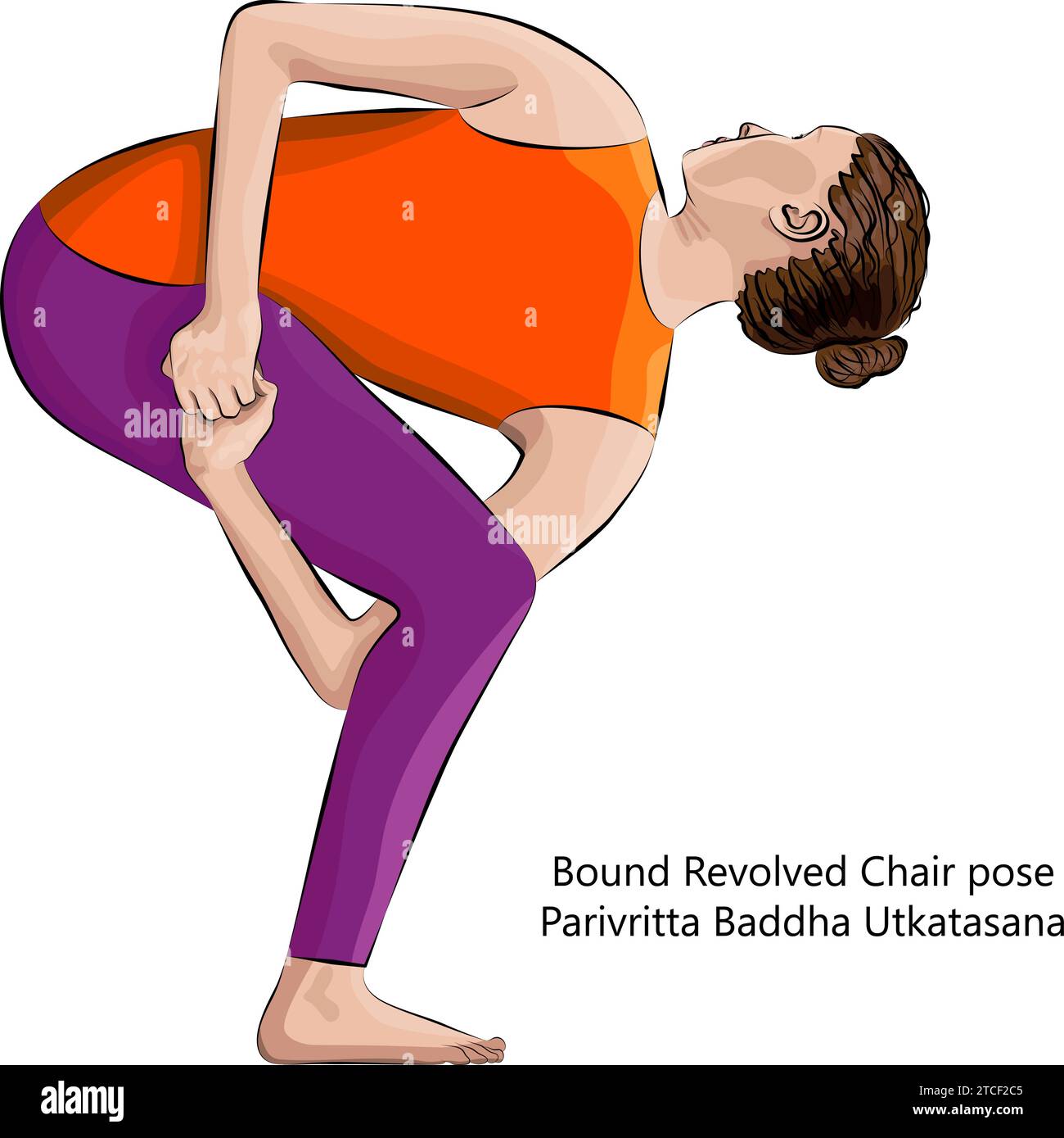Young woman doing yoga Parivritta Baddha Utkatasana. Bound Revolved ...