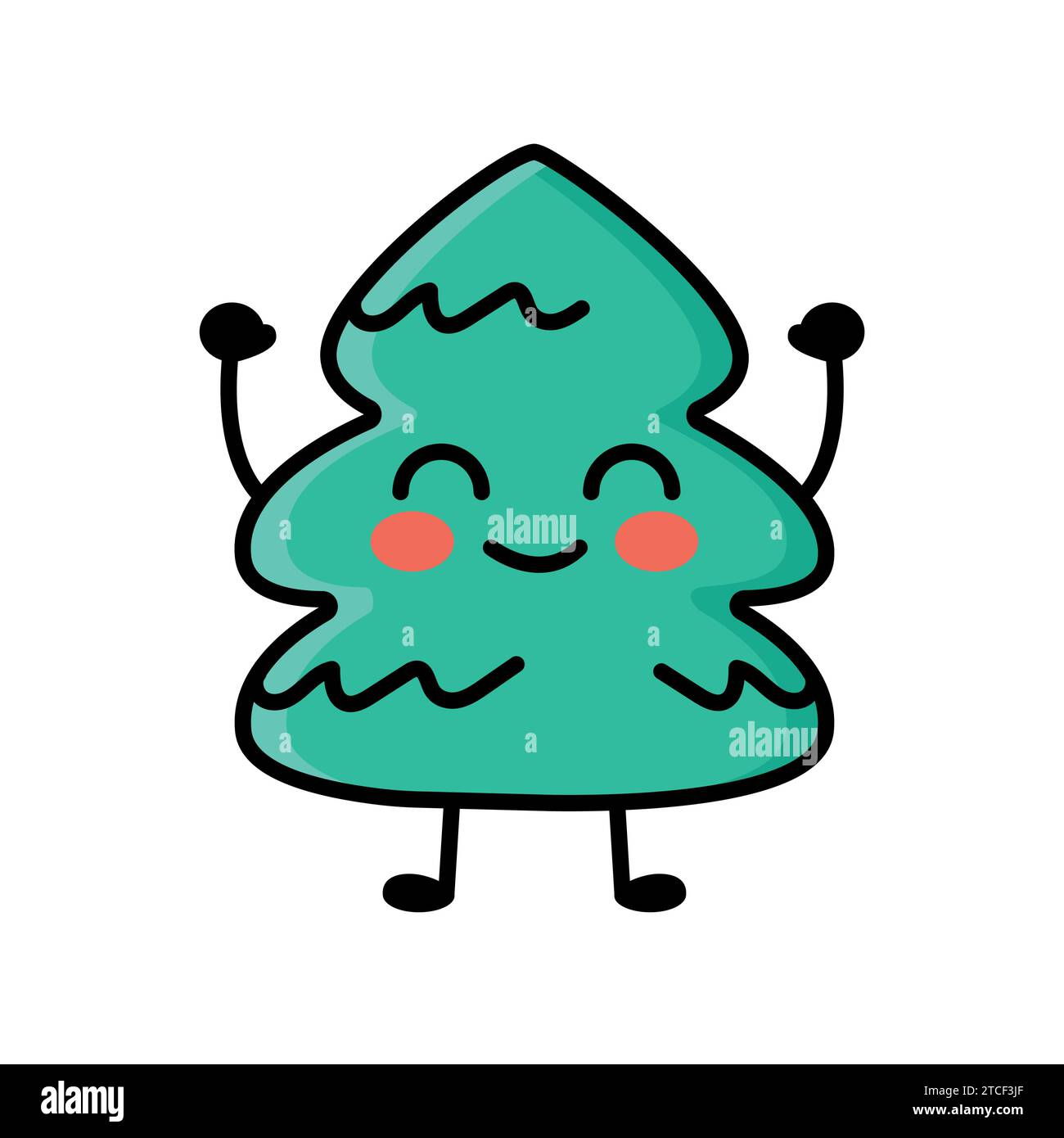 Christmas tree emoticon color element. Cartoon happy character. Mascot ...