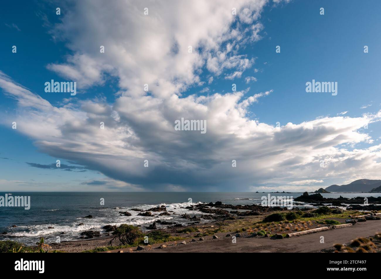 The Owhiro Bay in Wellington, New Zealand, looking south towards Cook ...