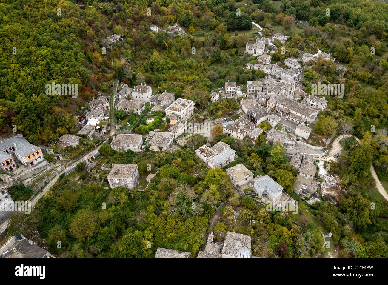 Drone scenery of traditional village of Dilofo in Central Zagori ...