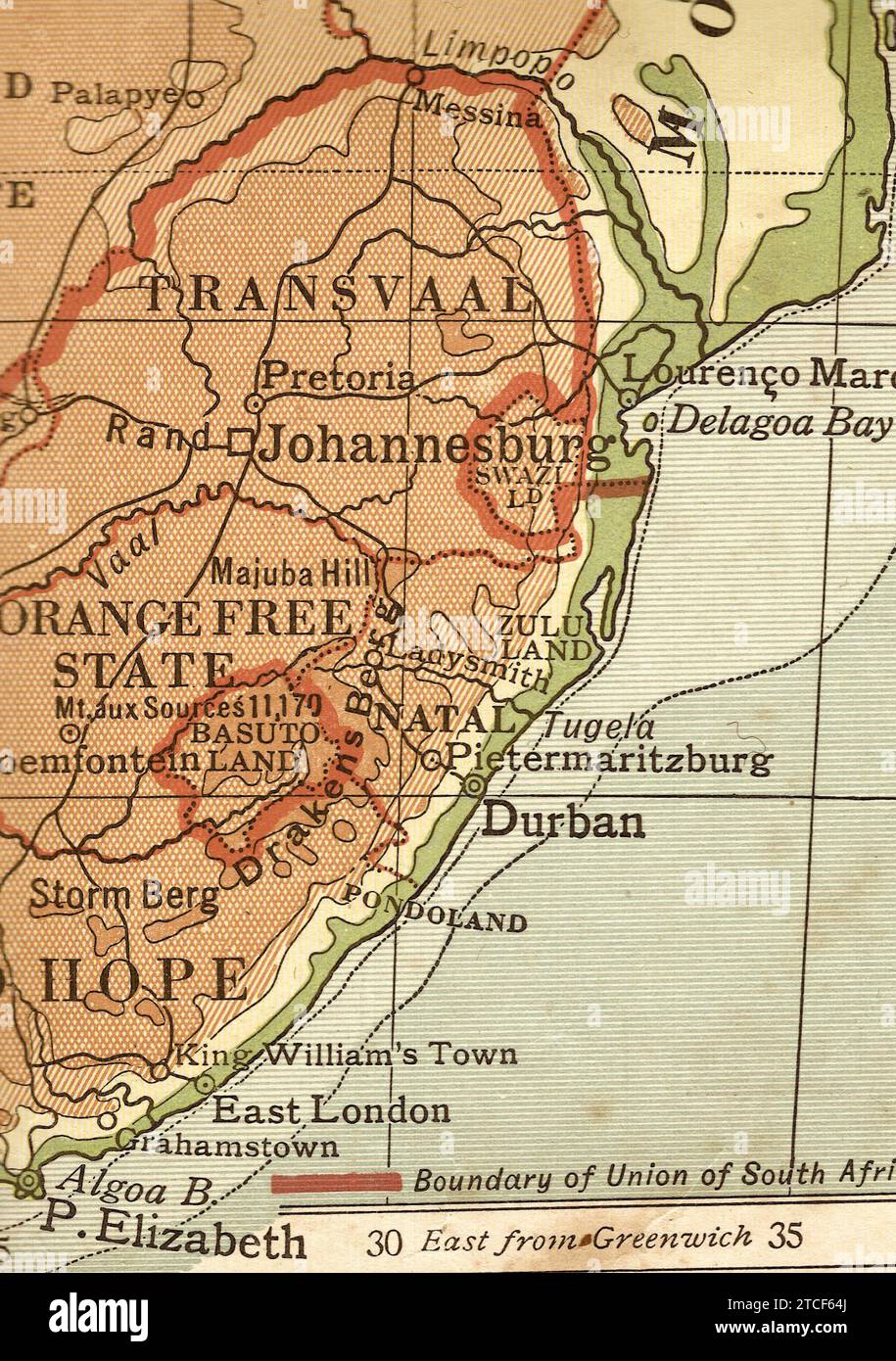 A vintage/antique geographical map of Africa in sepia showing Transvaal ...