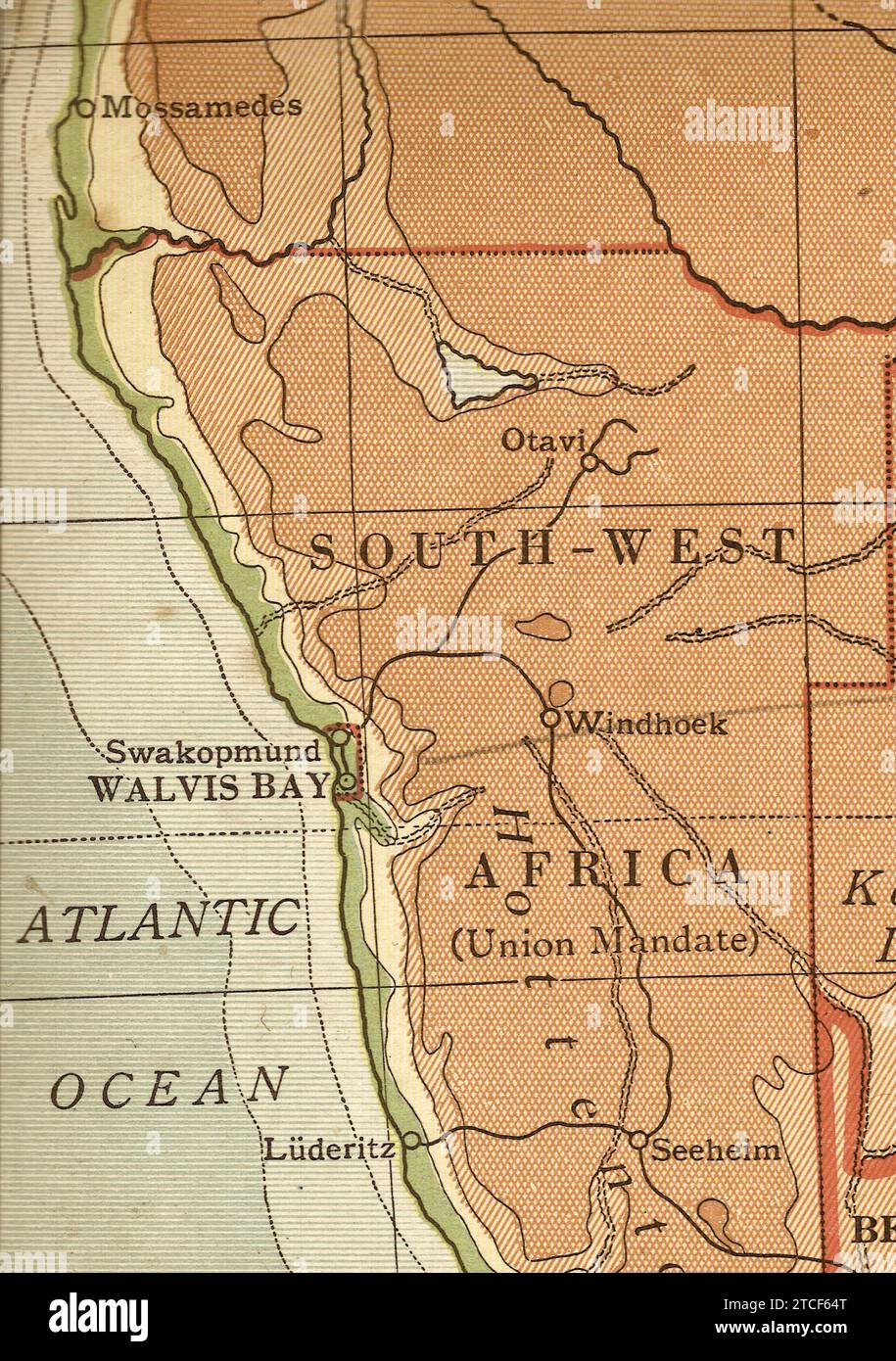 A vintage/antique geographical map of Africanin sepia showing the coast ...
