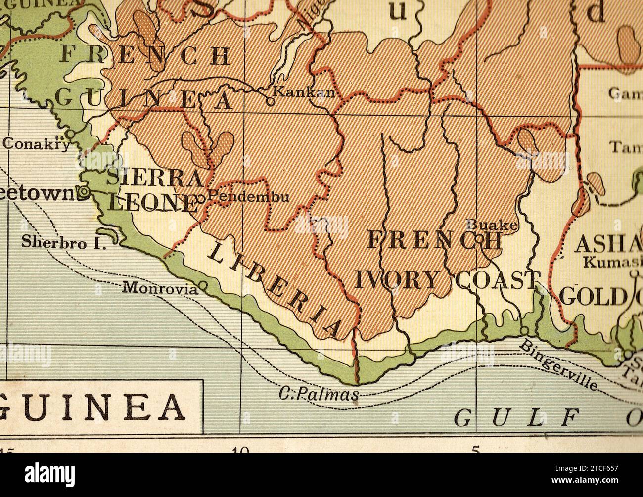 A vintage/antique geographical map of Africa in sepia showing Sierra ...