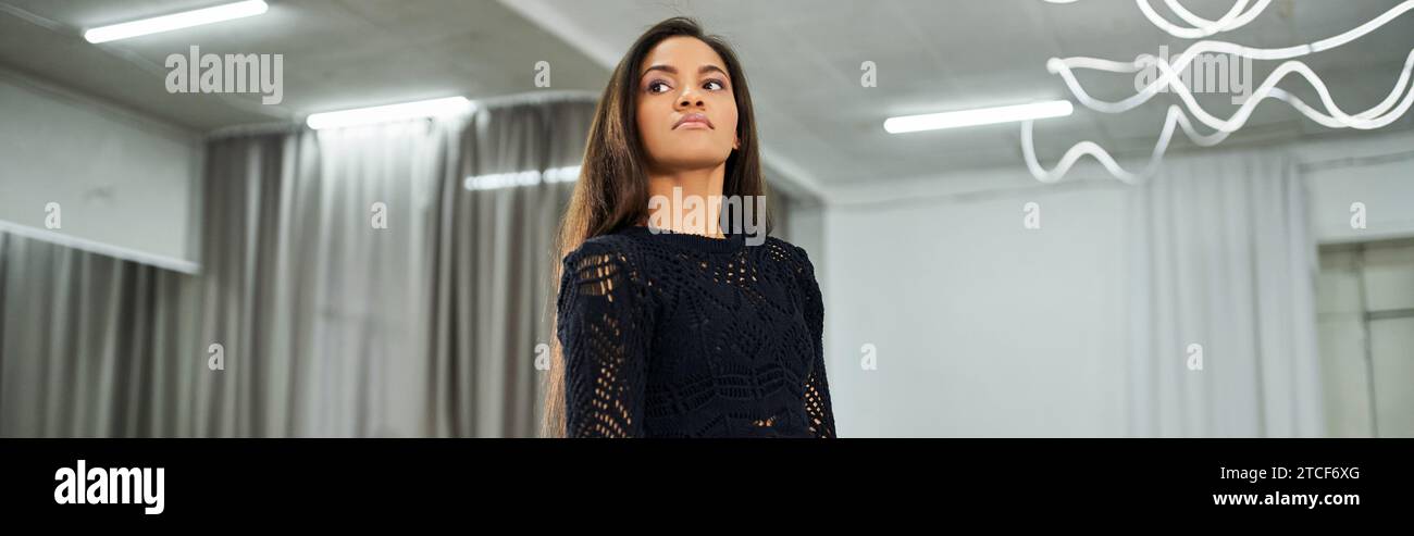 talented african american female dancer in black attire practicing in ...