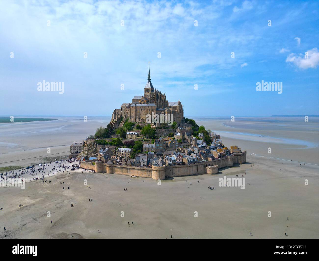 Mont St Michael Tidal island Normandy France tide out drone,aerial ...