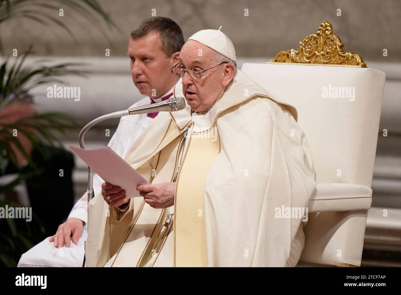 Pope Francis delivers his message during a mass for the Virgin Mary of ...