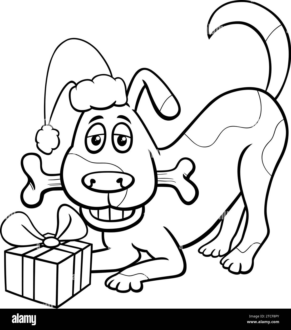Cartoon illustration of funny dog animal character with present and dog ...