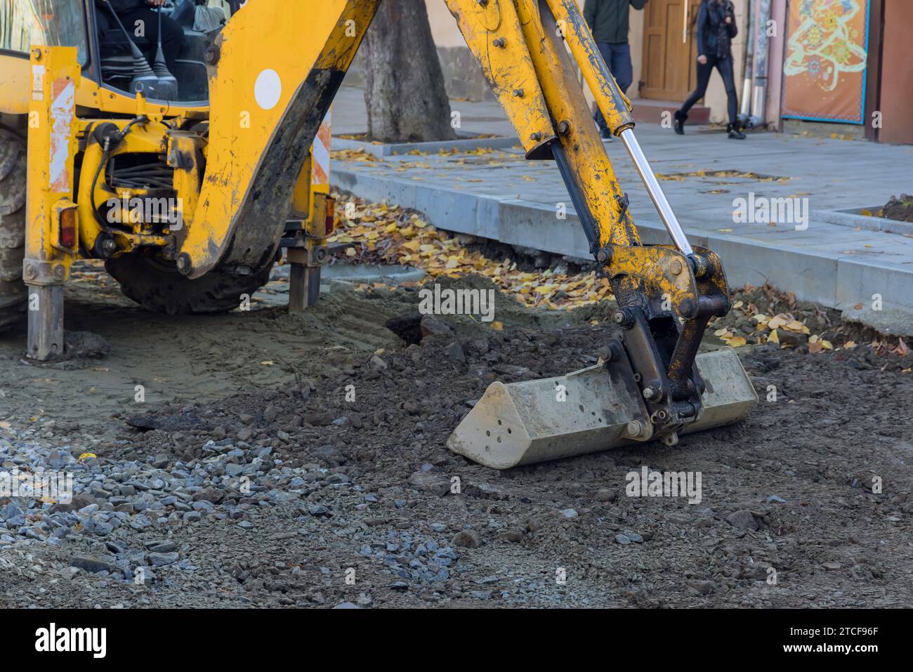 Excavator tractor equipment construction works on construction site ...