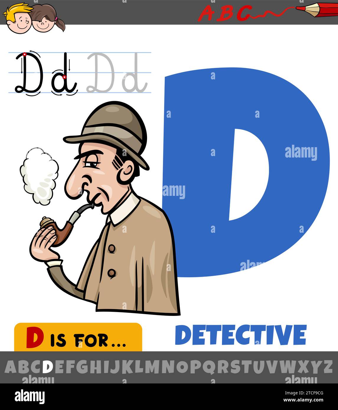 Educational cartoon illustration of letter D from alphabet with ...