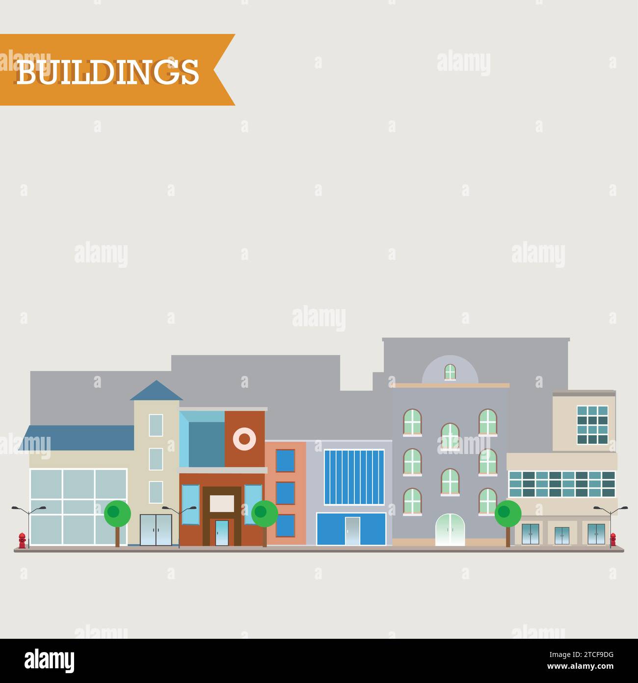Isolated colored street city view with different buildings Vector Stock ...