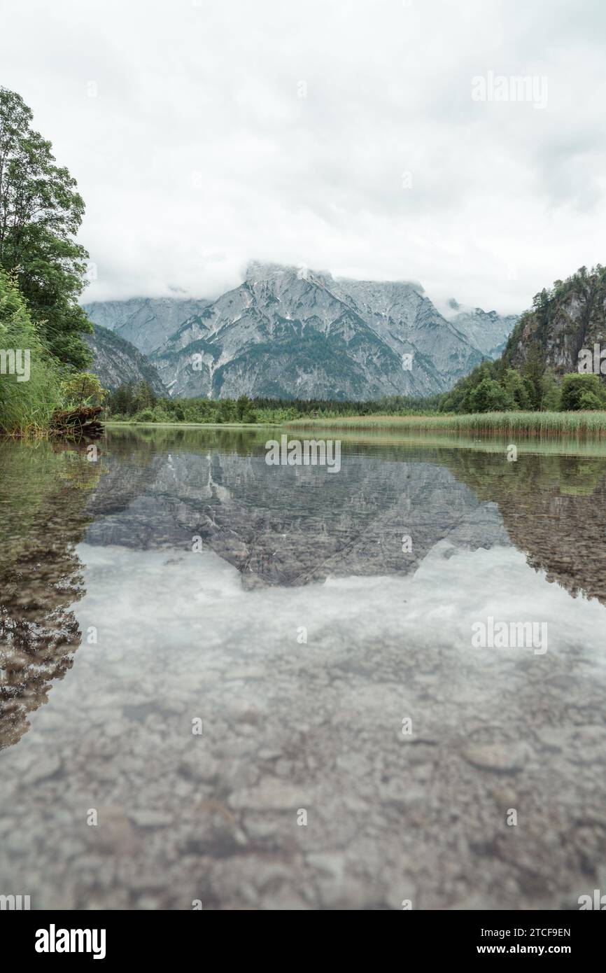 Lake reflection photo at Almsee lake in Austria Stock Photo - Alamy