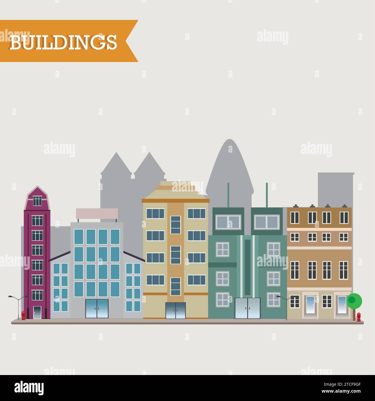 Isolated colored street city view with different buildings Vector Stock ...