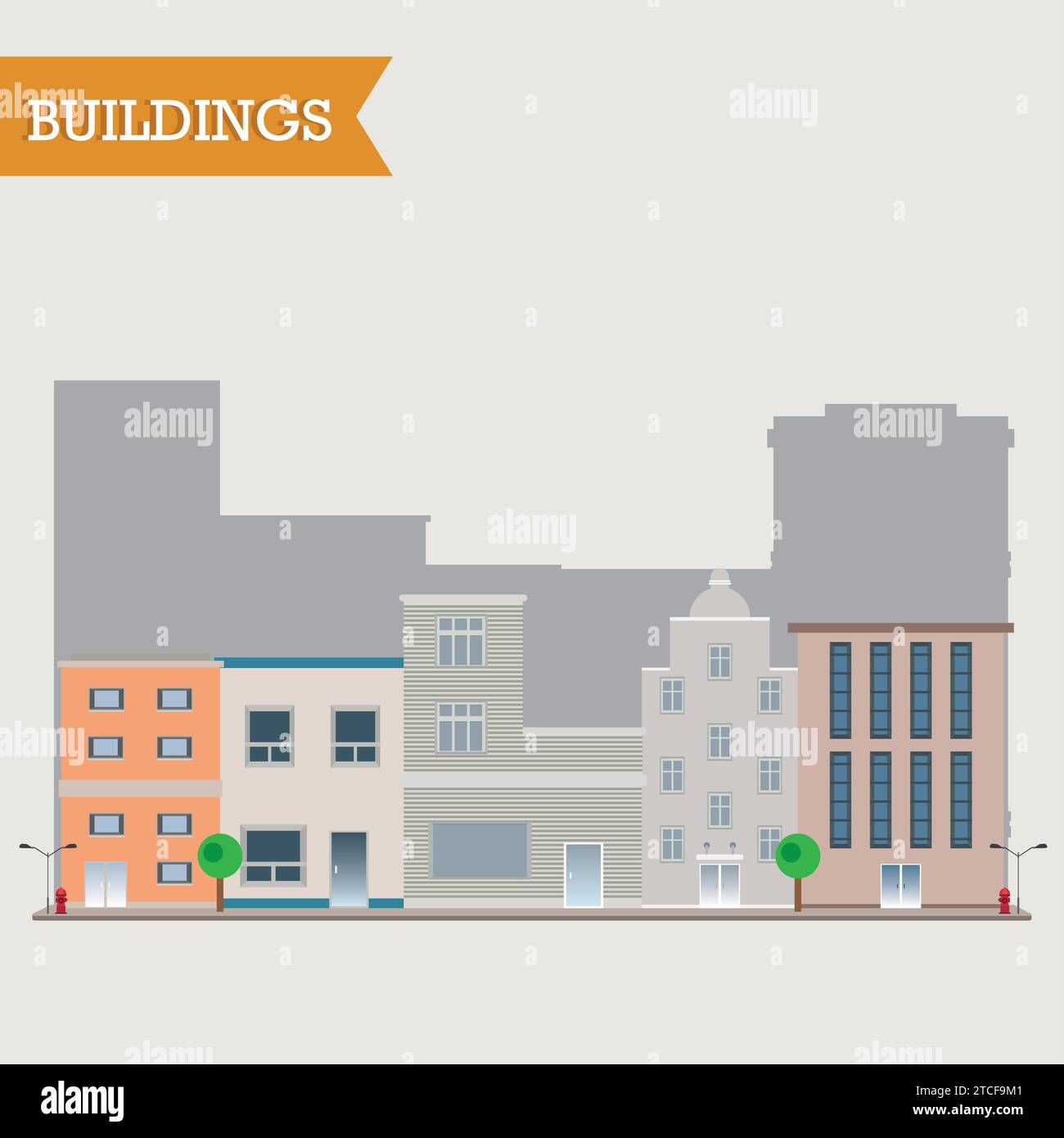 Isolated colored street city view with different buildings Vector Stock ...