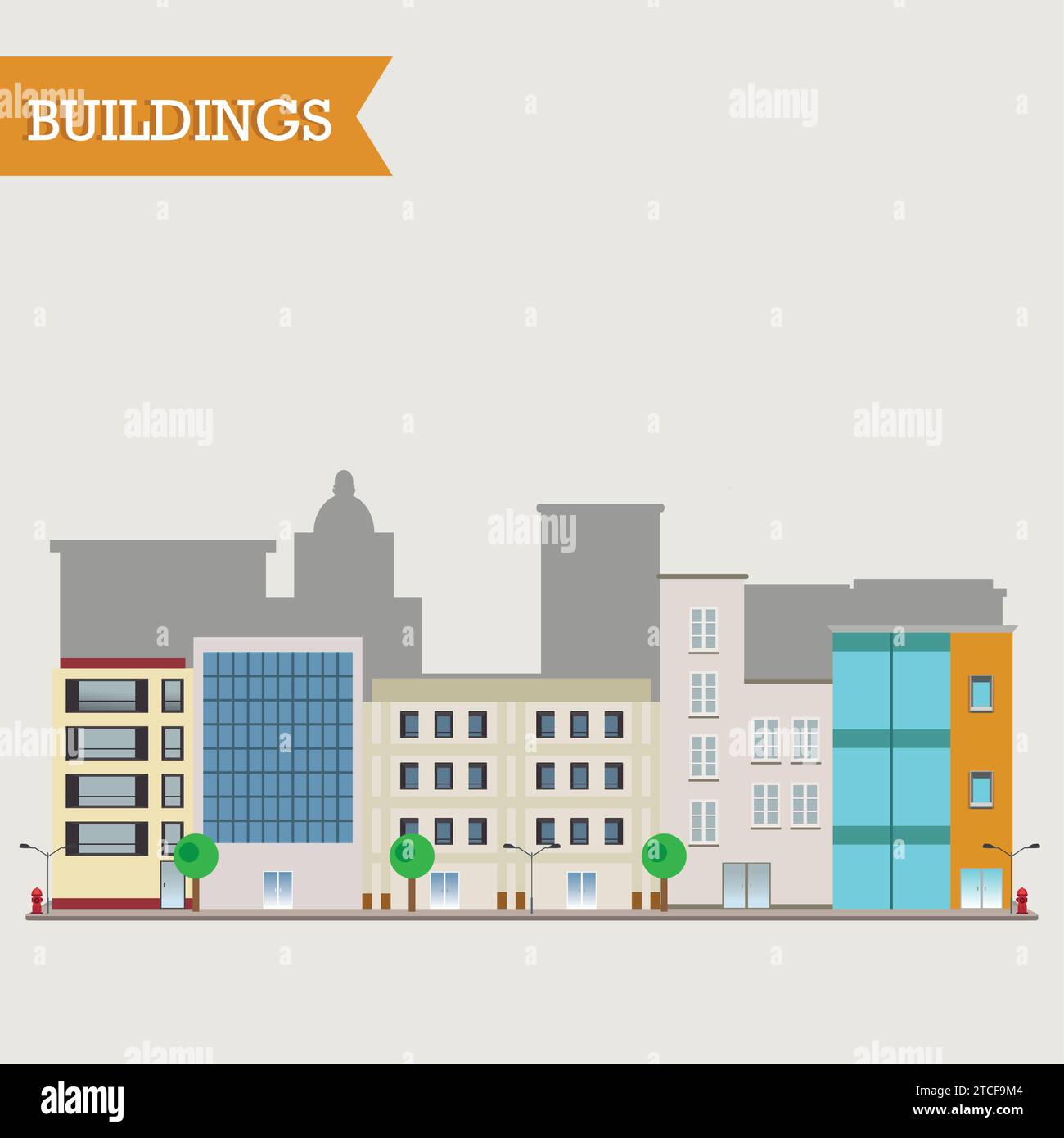 Isolated colored street city view with different buildings Vector Stock ...