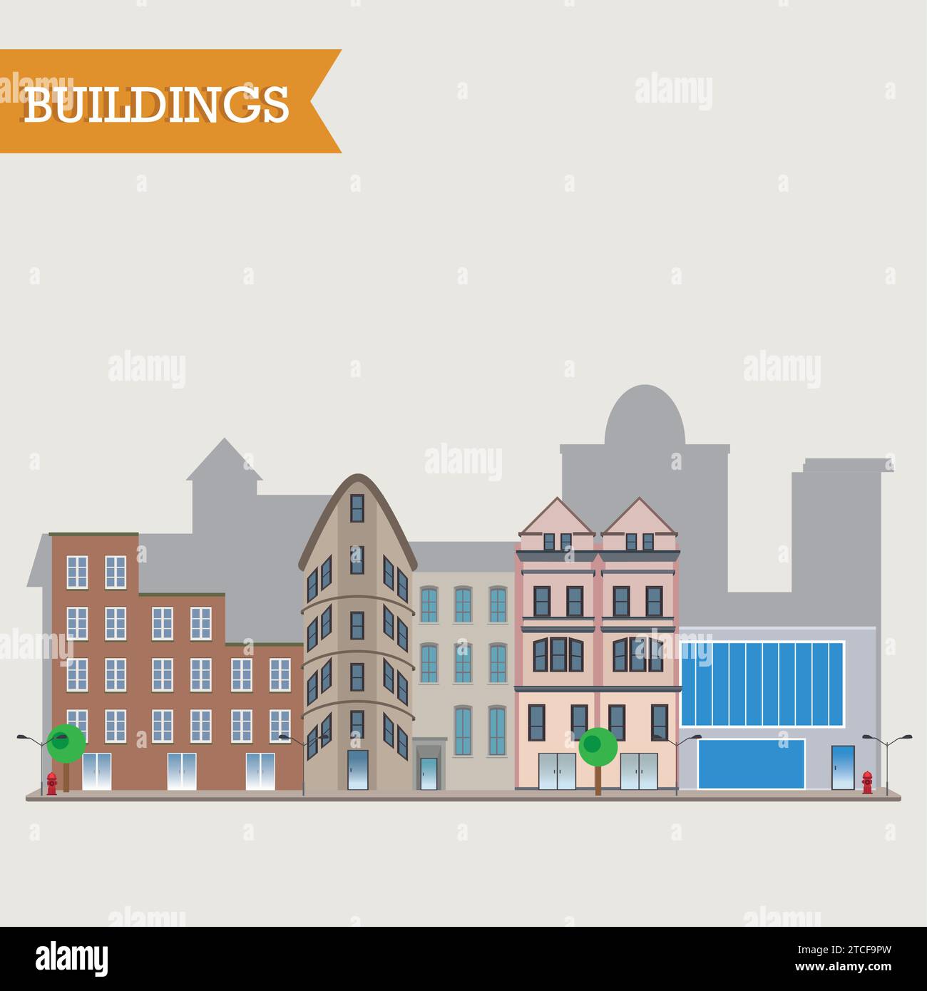 Isolated colored street city view with different buildings Vector Stock ...